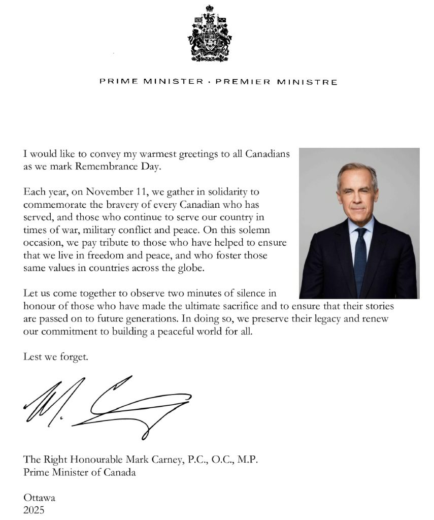 Message from Prime Minister of Canada – Transcona Legion #7
